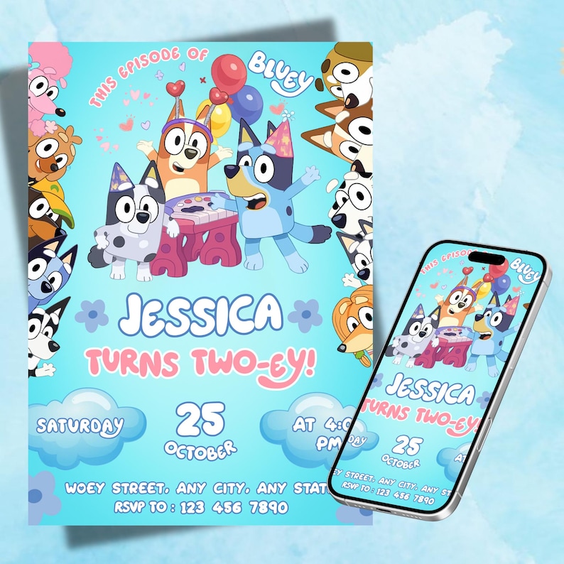 Bluey Birthday Invitation, Editable Canva Template (digital Download ...
