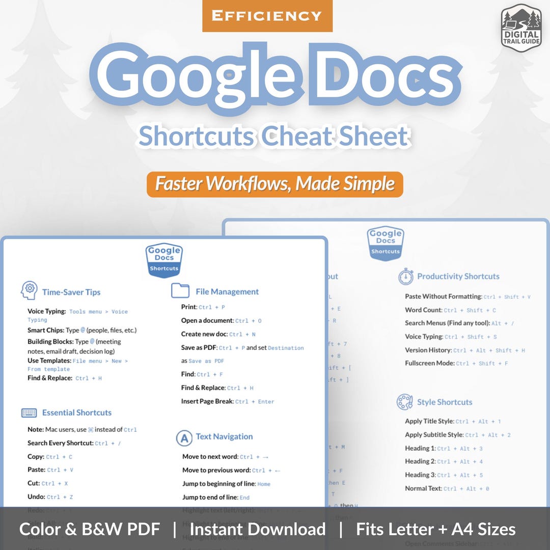 Google Docs Shortcuts Cheat Sheet | Time-saving Tips | Printable Quick ...