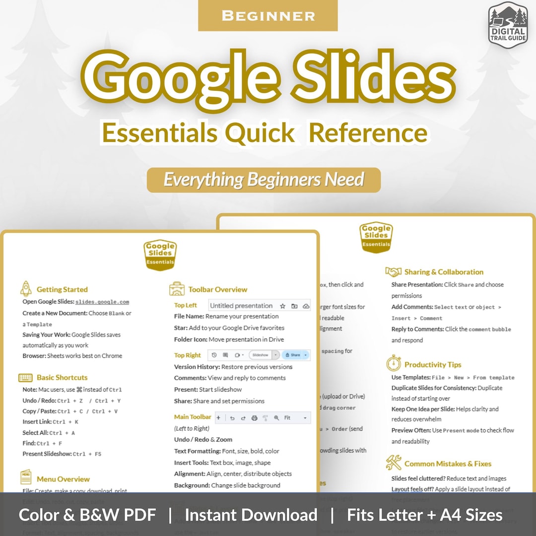Google Slides Cheat Sheet for Beginners | Printable Quick Reference PDF ...