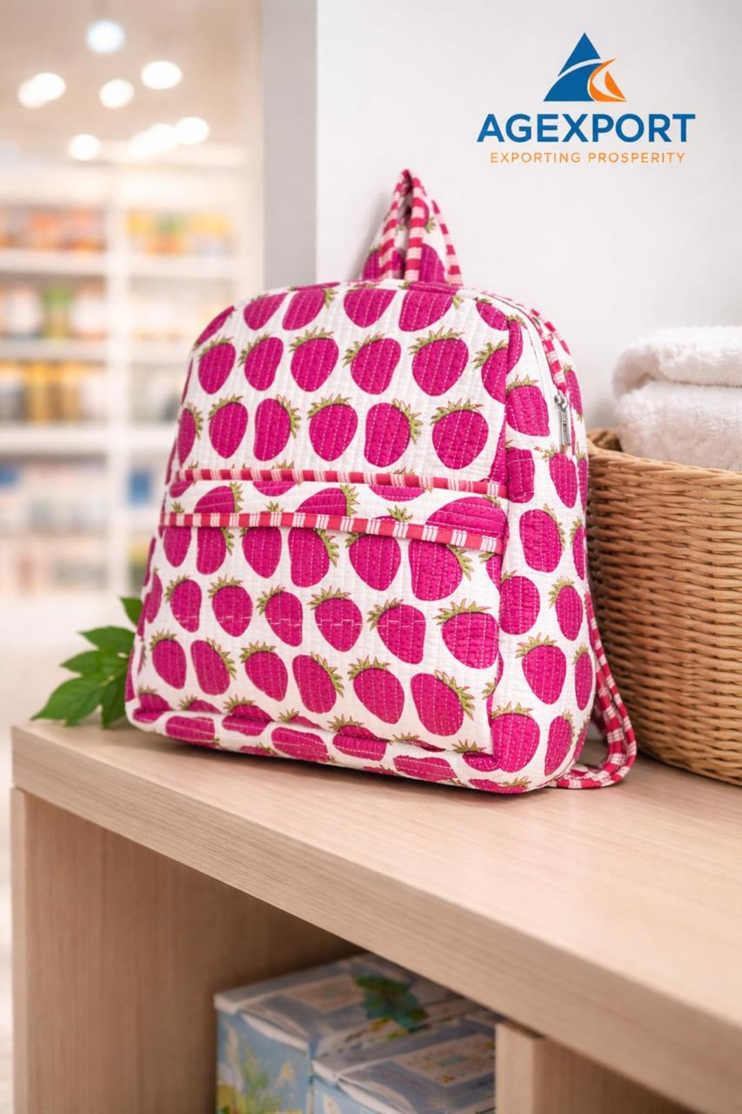 Handmade Quilted Strawberry Print Backpack Cotton Mini Backpack for ...
