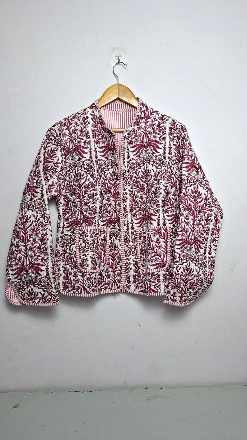 Hand Block Printed Quilted Jacket for Women Floral Cotton Ethnic Jacket ...