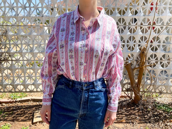 Vintage 1990s Victoria Jones Woman Stripe / Floral Print Long - Etsy