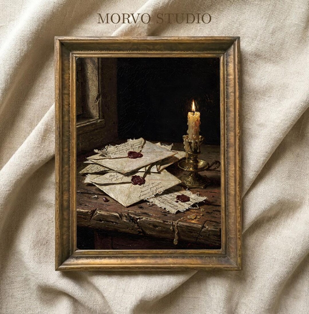 Dark Academia Still Life Printable | Vintage Letter Wall Art | Moody ...