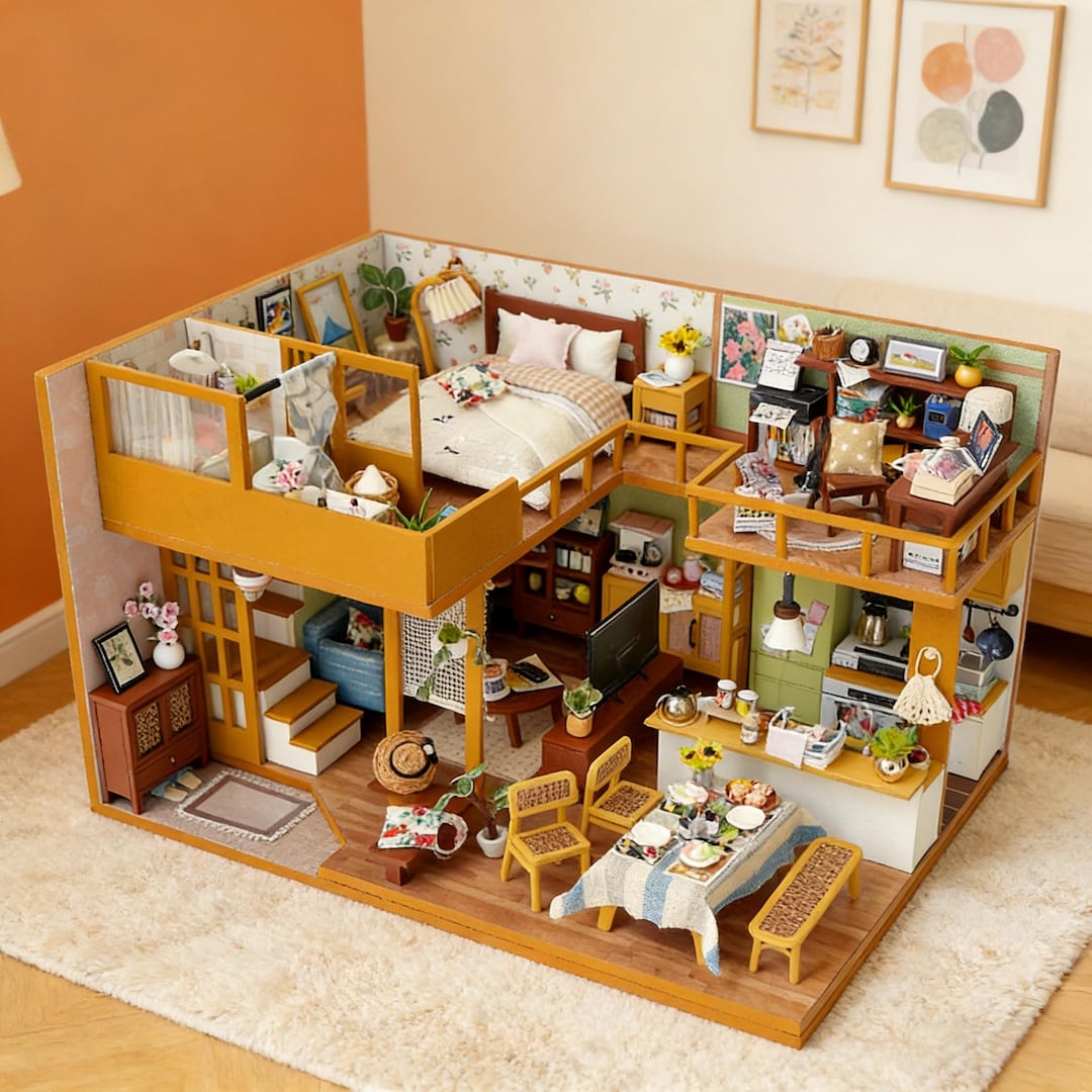 Wooden DIY Miniature House Kit With LED Light and Music Box 1:24 Scale ...