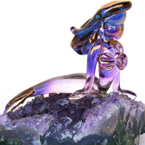 Mermaid Figurine Sculpture Blown Glass Amethyst Crystal - Etsy UK