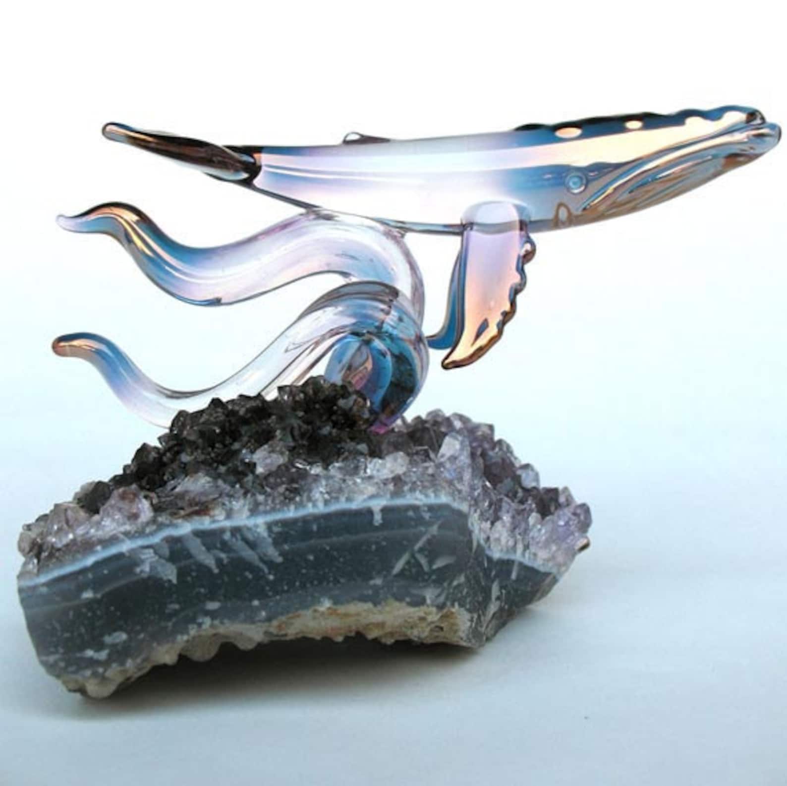 Whale Figurine Sculpture Blown Glass Amethyst Crystal - Etsy