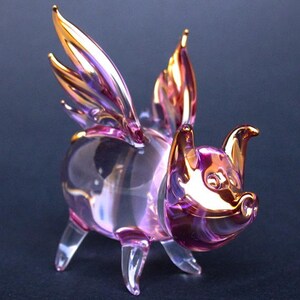 Hand Blown Glass Flying Pig Figurine Crystal Sculpture With 24k Gold - Etsy