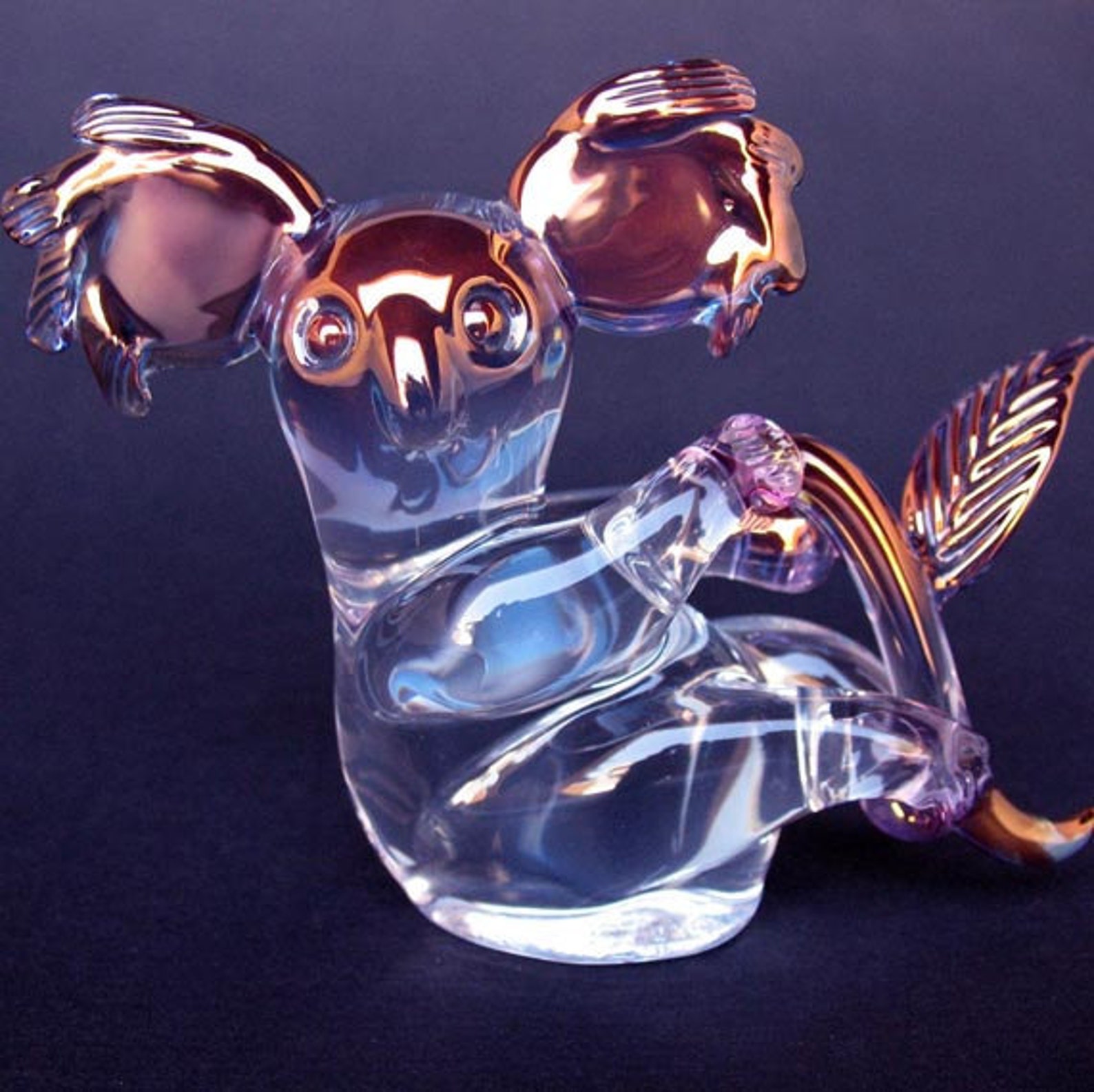 Koala Figurine Hand Blown Glass Blue Pink Gold Crystal - Etsy