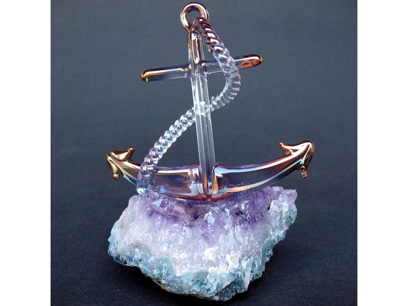 Anchor Figurine Hand Blown Glass Amethyst 24K Gold - Etsy