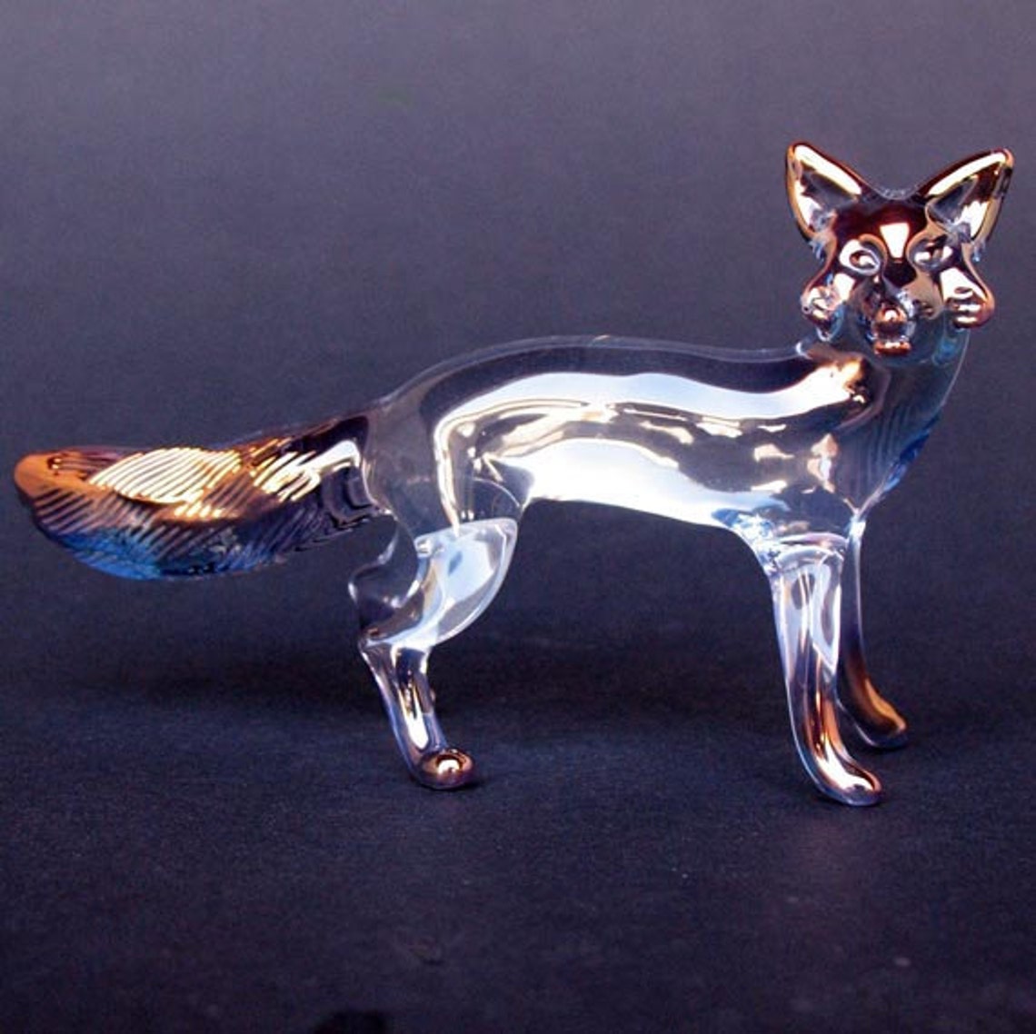 Fox Figurine Hand Blown Glass Gold Crystal Sculpture - Etsy