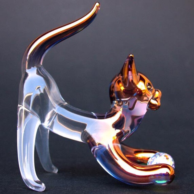 Hand Blown Glass Cat Figurine Swarovski Crystal - Etsy