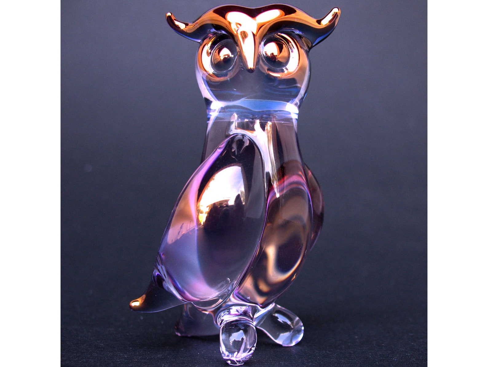 Owl Figurine Hand Blown Glass Gold Crystal Sculpture - Etsy
