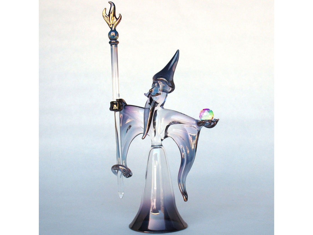 Wizard Sorcerer Figurine Hand Blown Glass Crystal Ball - Etsy