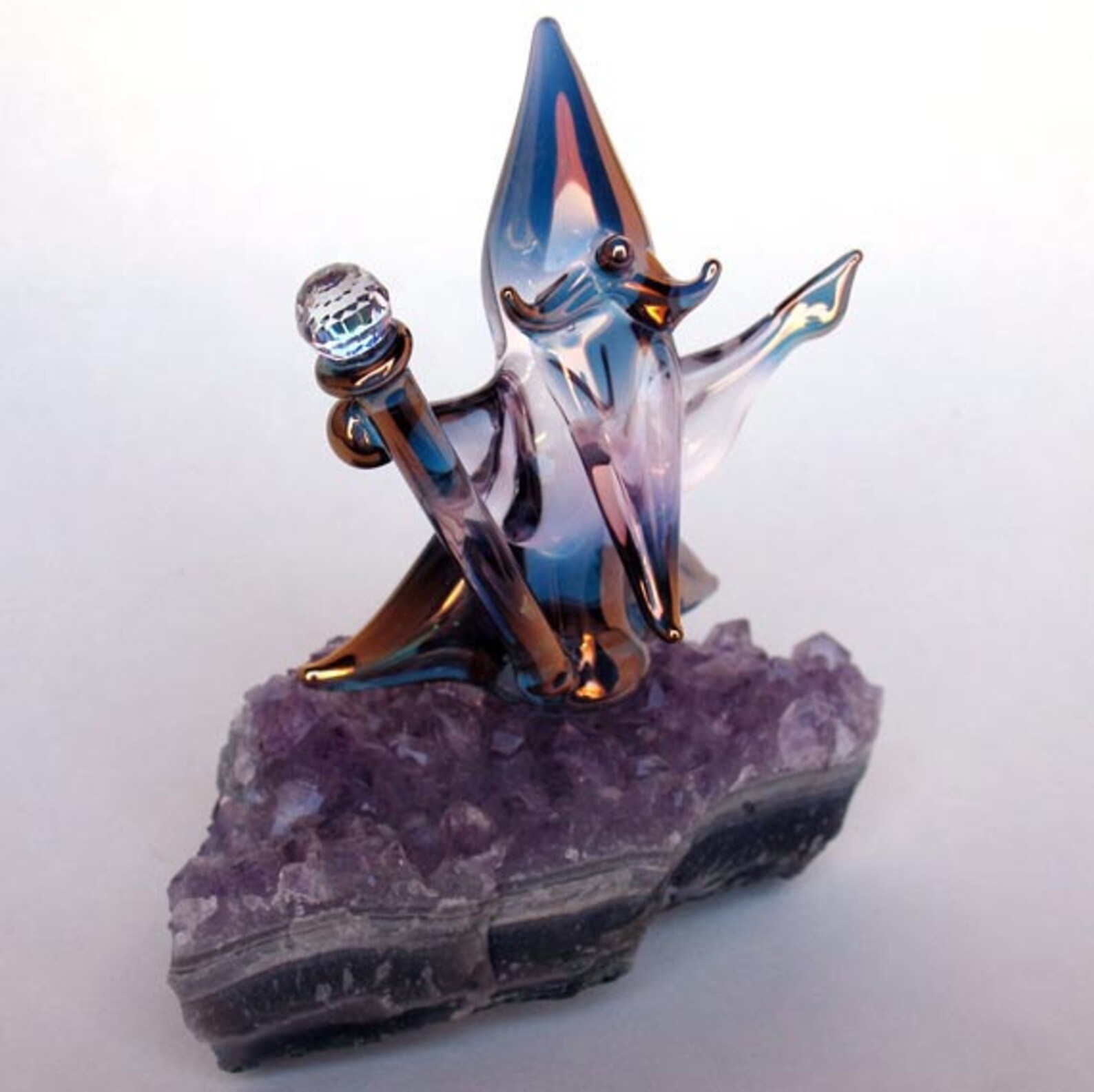 Wizard Figurine Sculpture Blown Glass Amethyst Crystal - Etsy