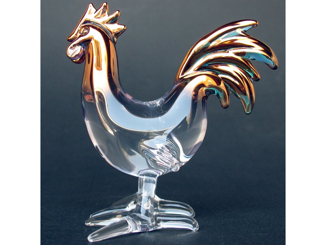 Rooster Chicken Figurine Hand Blown Glass Gold Crystal - Etsy