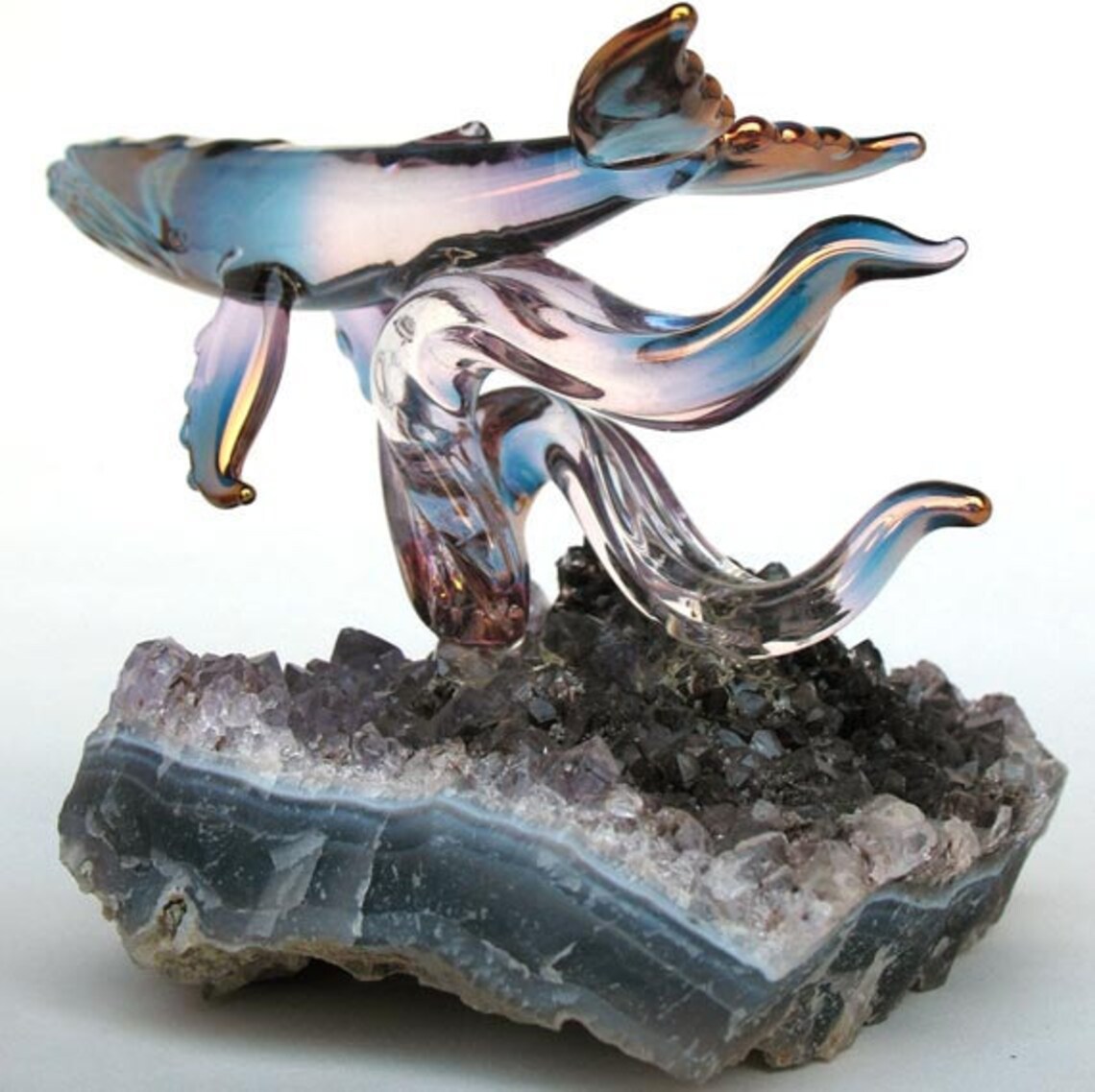 Whale Figurine Sculpture Blown Glass Amethyst Crystal - Etsy