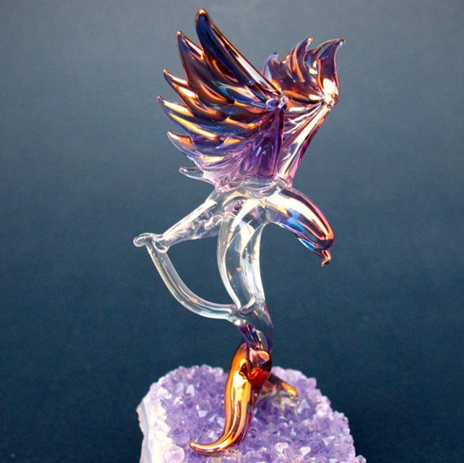 Eagle Figurine Sculpture Blown Glass Amethyst Crystal Etsy