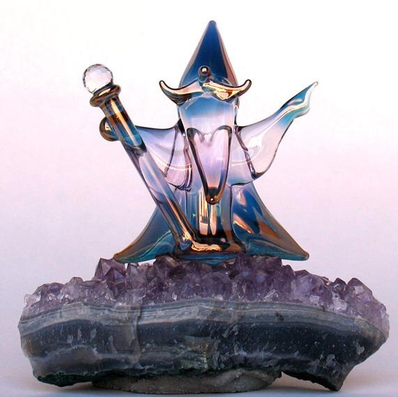 Wizard Figurine Sculpture Blown Glass Amethyst Crystal - Etsy