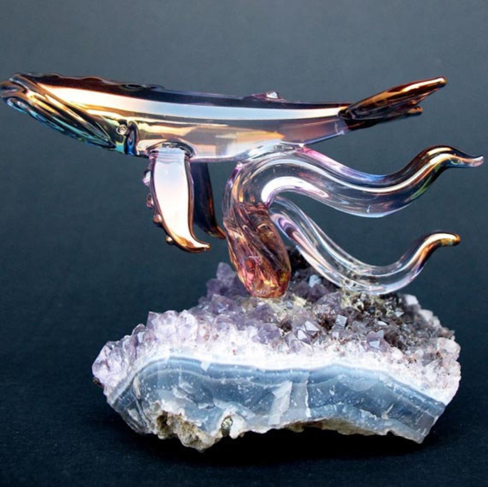 Whale Figurine Sculpture Blown Glass Amethyst Crystal - Etsy