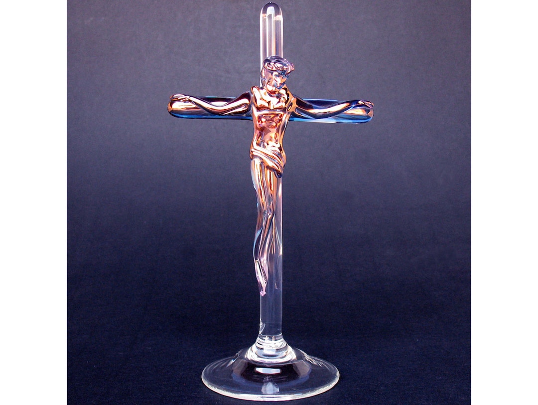 Crucifix Jesus Cross Figurine Blown Glass Crystal Gold - Etsy