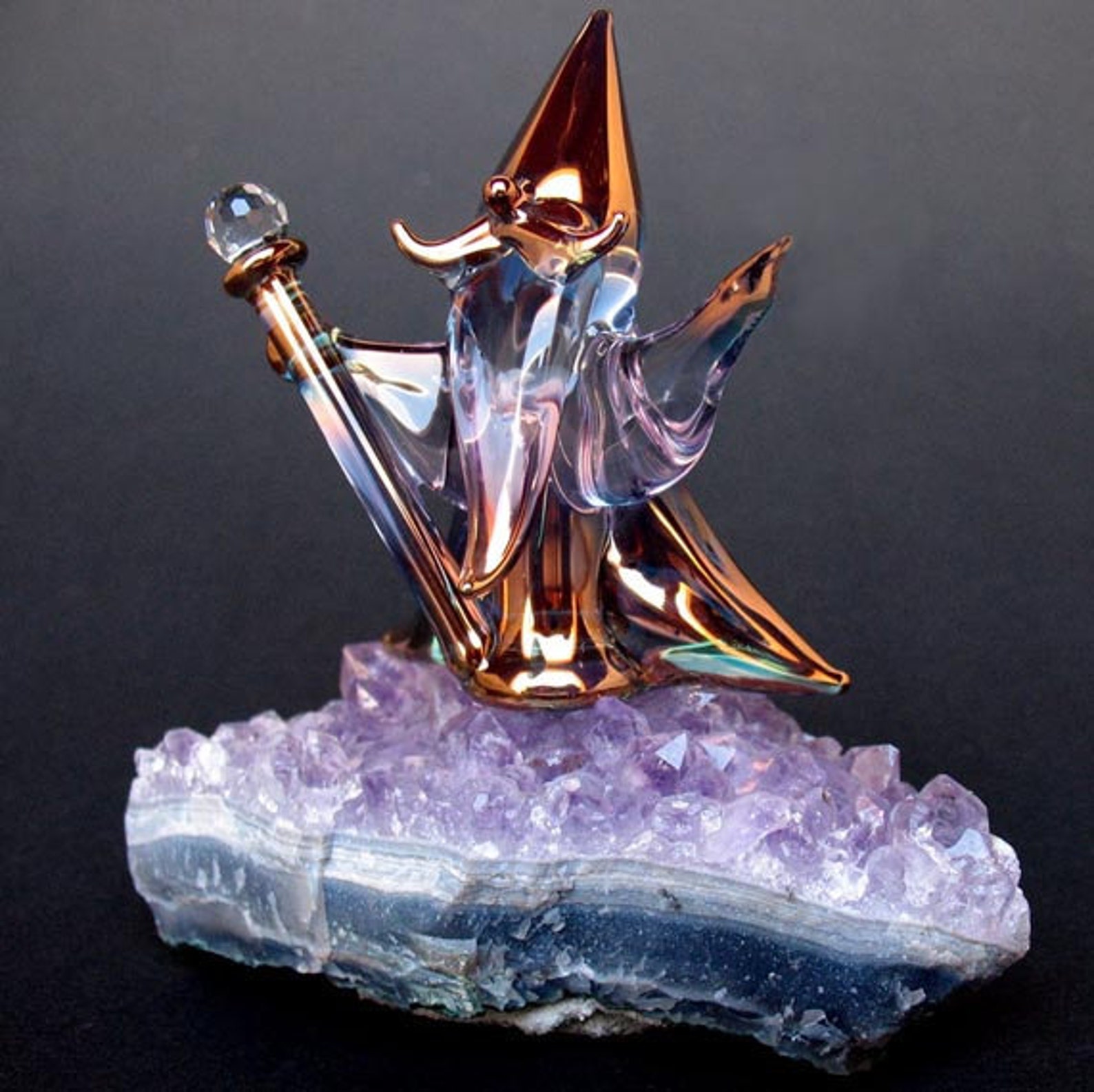 Wizard Figurine Sculpture Blown Glass Amethyst Crystal - Etsy