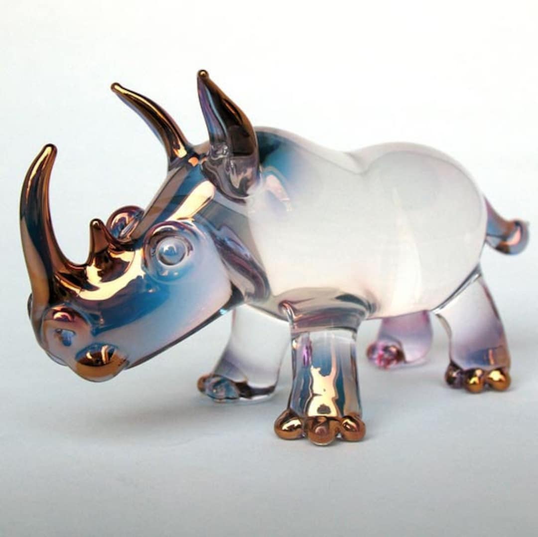 Rhino Rhinoceros Figurine Blown Glass Crystal Sculpture - Etsy