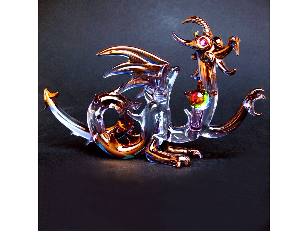 Dragon Medieval Hand Blown Glass Figurine Crystal Gold - Etsy