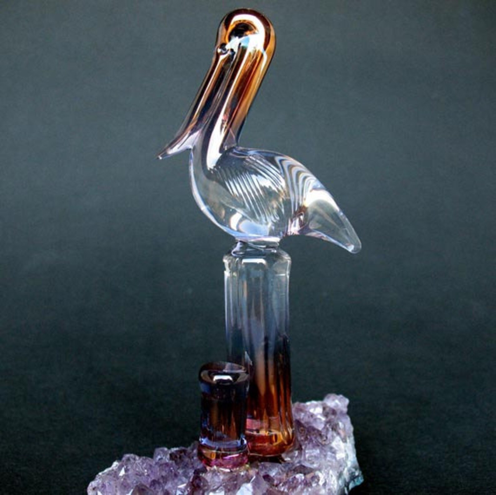 Pelican Figurine of Hand Blown Glass Amethyst 24K Gold - Etsy