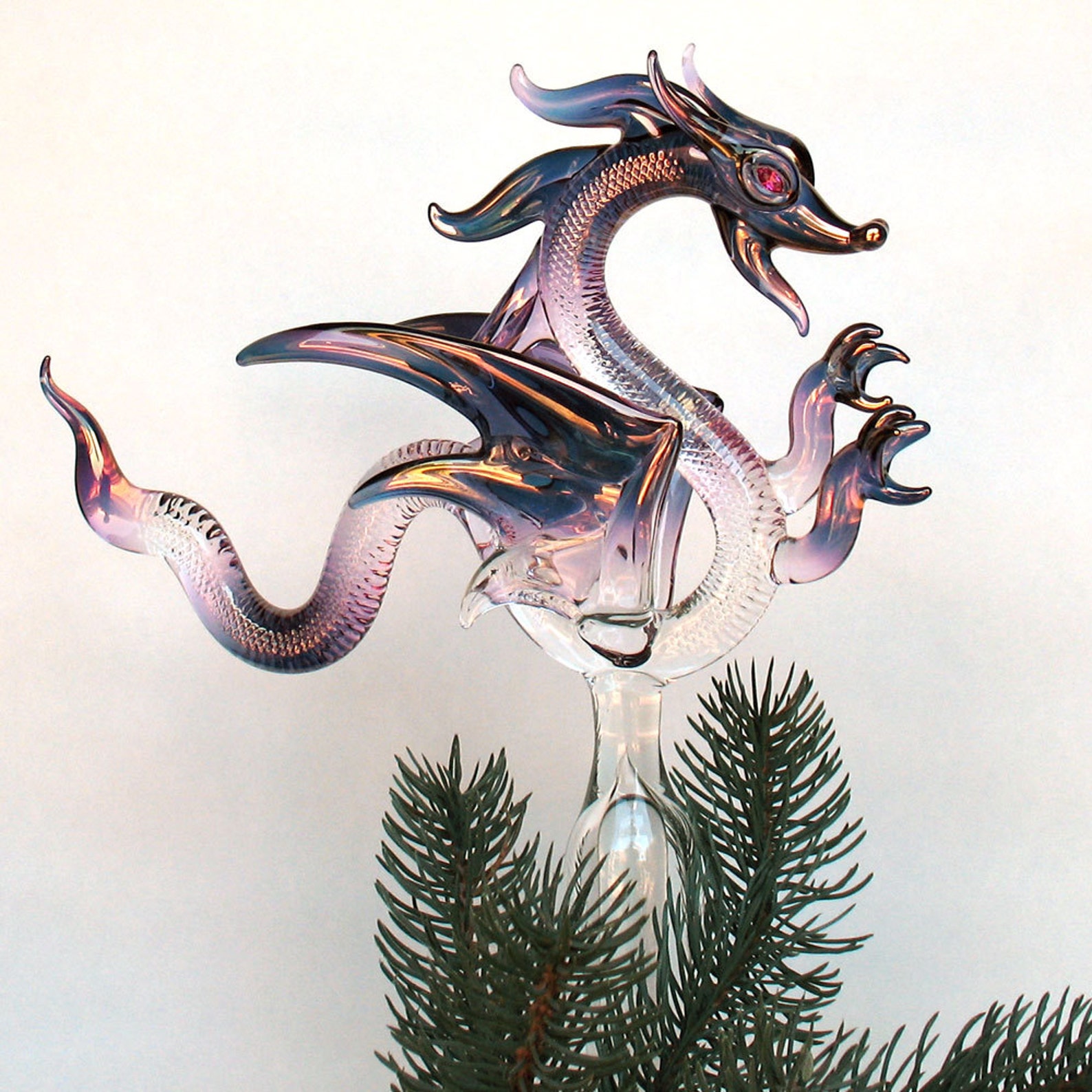 Dragon Christmas Tree Top Topper Blown Glass Ornament - Etsy