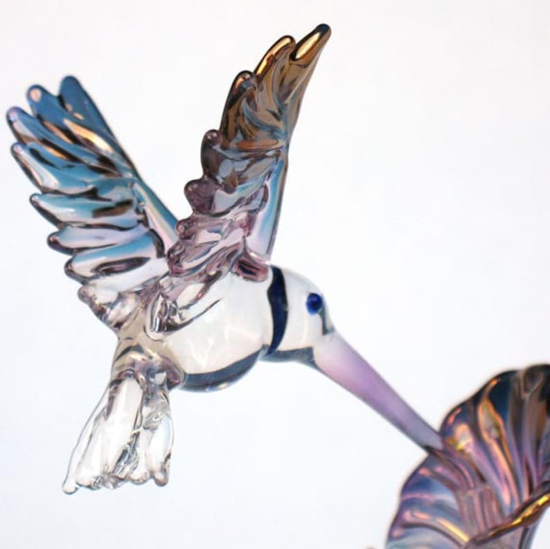 Hummingbird Sculpture Blown Glass Amethyst Crystal Gold - Etsy