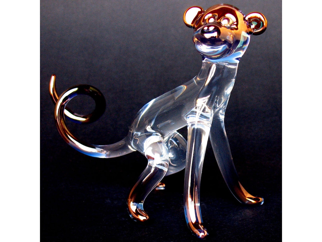 Monkey Figurine Hand Blown Glass Gold Crystal Sculpture - Etsy