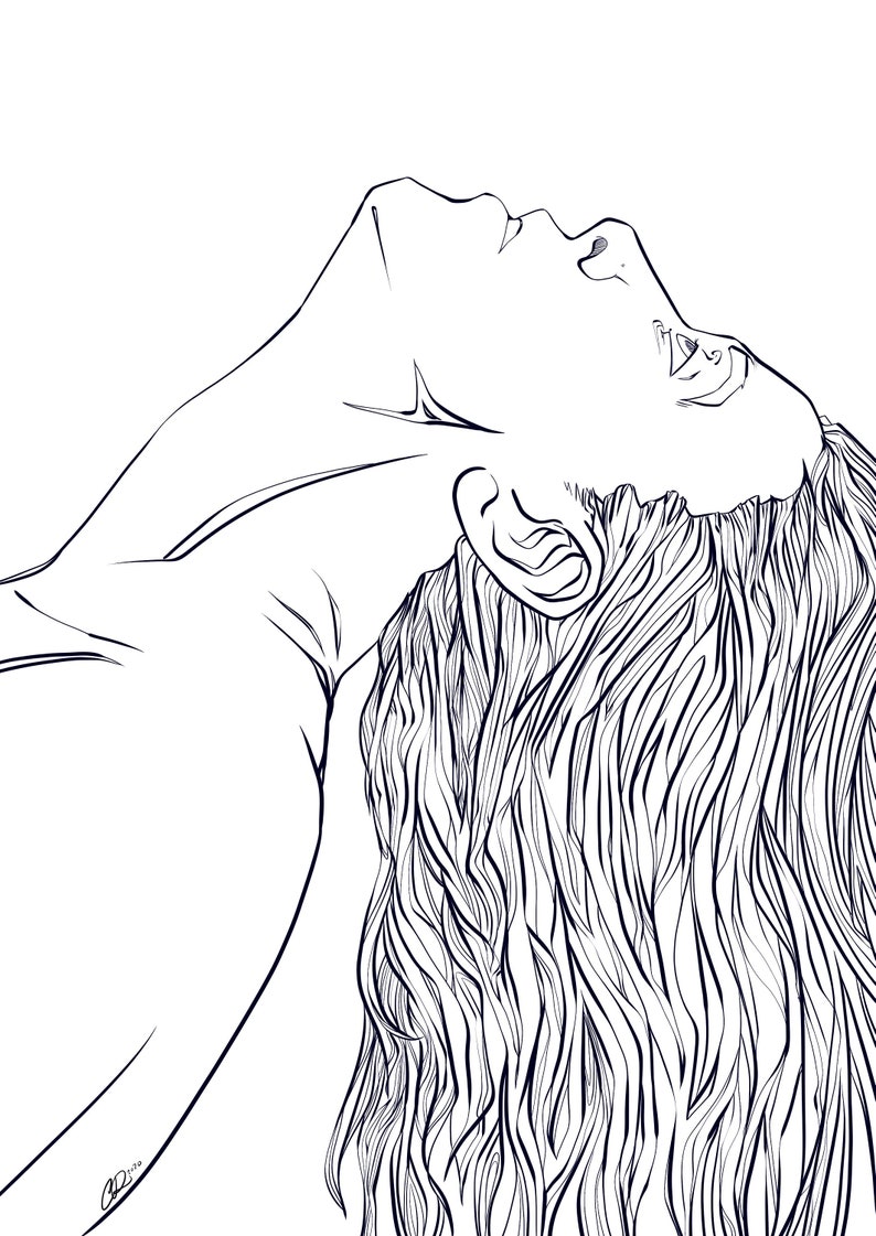 Looking to the Sky Lady Coloring Page - Etsy