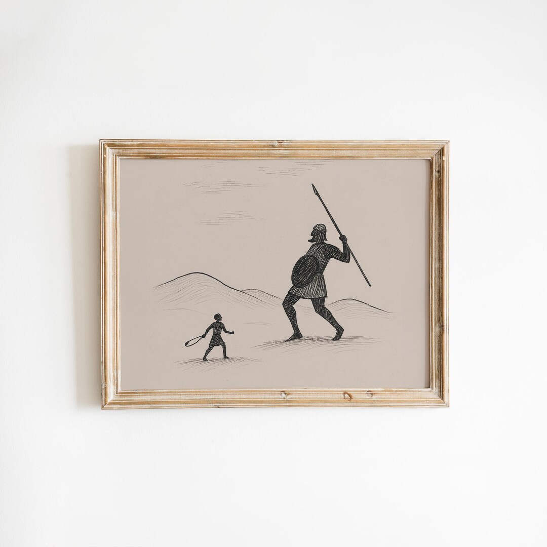 David and Goliath Poster – Minimalist Biblical Line Art - Etsy
