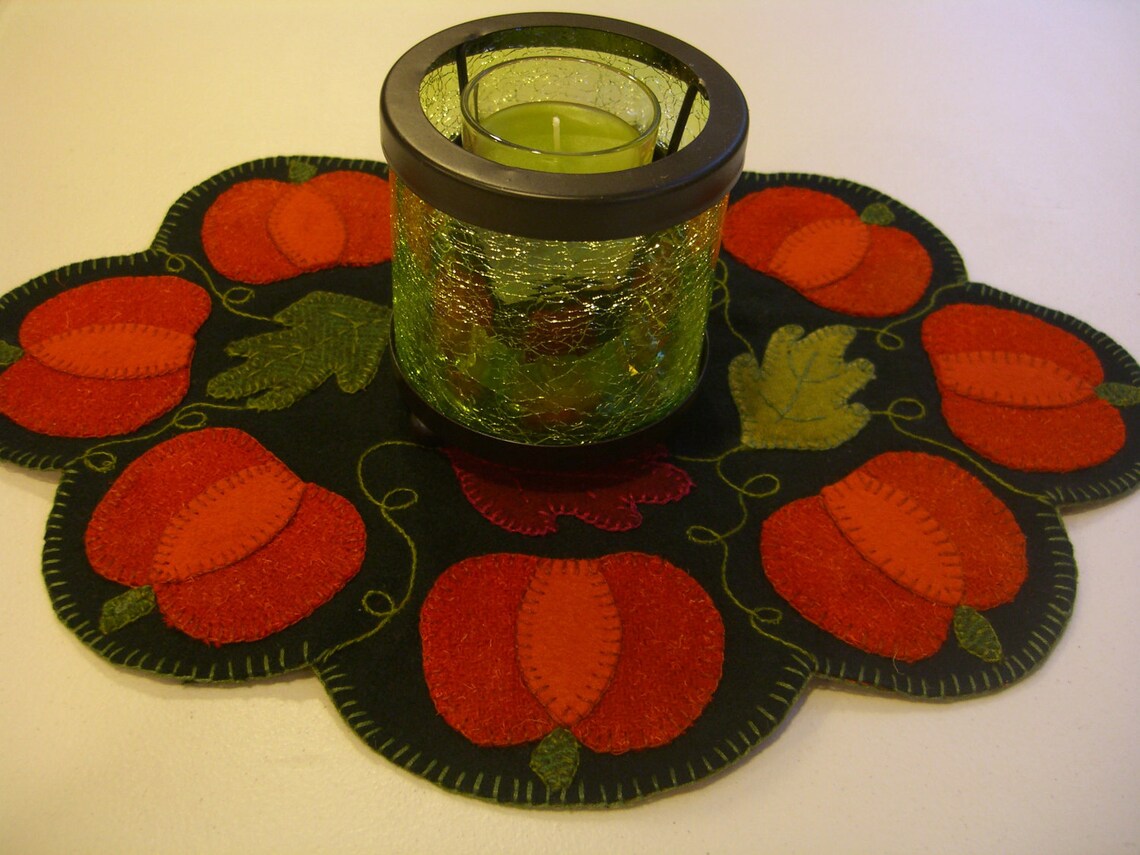Pumpkin Candle Mat Wool Applique PATTERN Fall Thanksgiving Autumn Penny ...