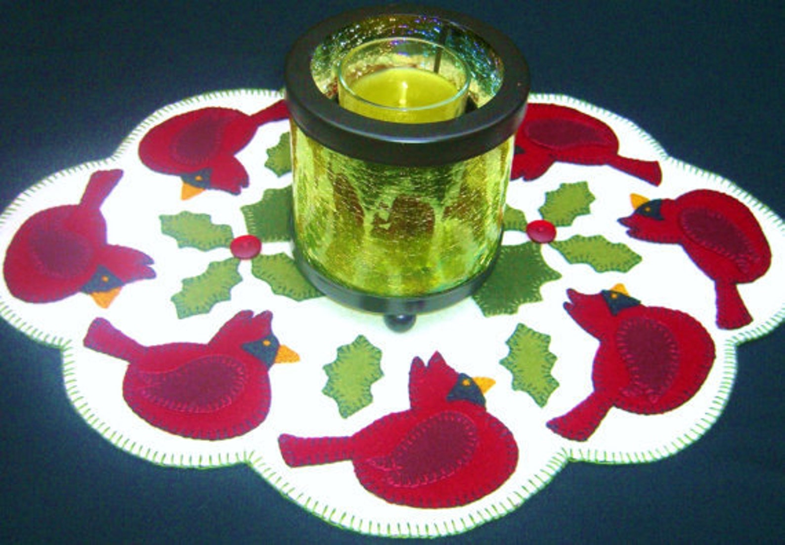 Cyber SALE Christmas Winter Red Cardinals Penny Rug Candle Mat Wool ...