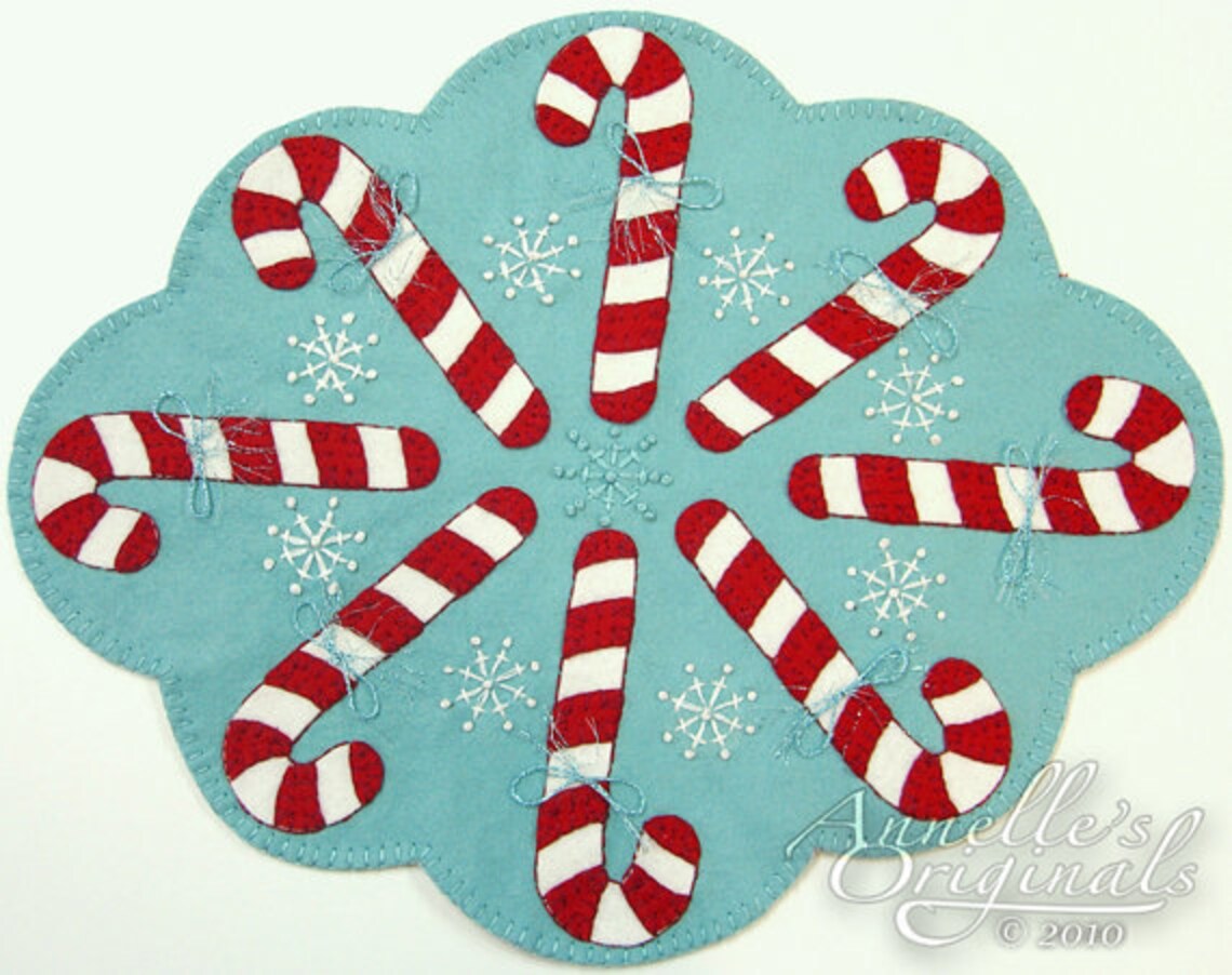 Christmas Winter Snowflakes Candy Canes Penny Rug Wool Applique PATTERN ...