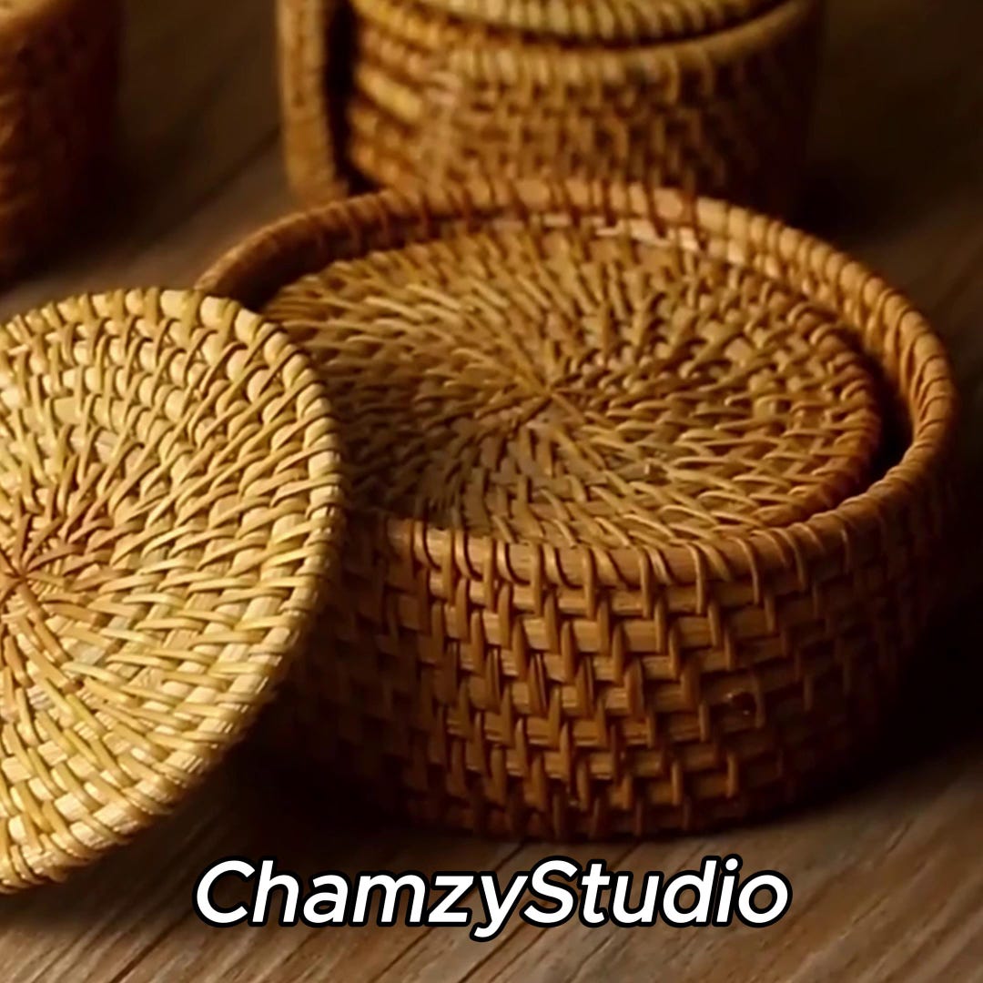 Rattan Pen Holder Handmade Boho Woven Desk Organizer Natural Pencil Cup ...