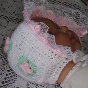 Crochet Baby Girl Frilly Fancy Blanket Set Layette With Satin and Lace ...