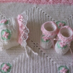 Crochet Baby Girl Frilly Fancy Blanket Set Layette With Satin and Lace ...