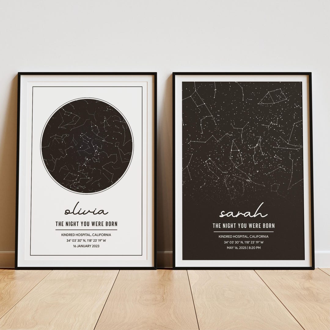 Custom Baby Birth Star Map Print, the Night You Were Born, Newborn Star ...