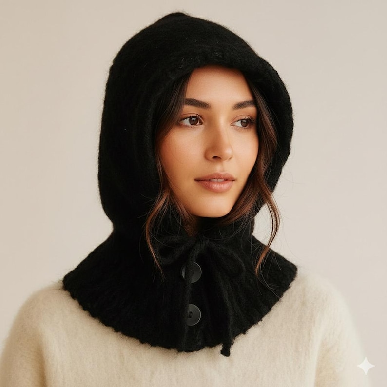 Handmade Mohair Knit Balaclava Hood Cozy Winter Wool Snood Warm Hooded ...