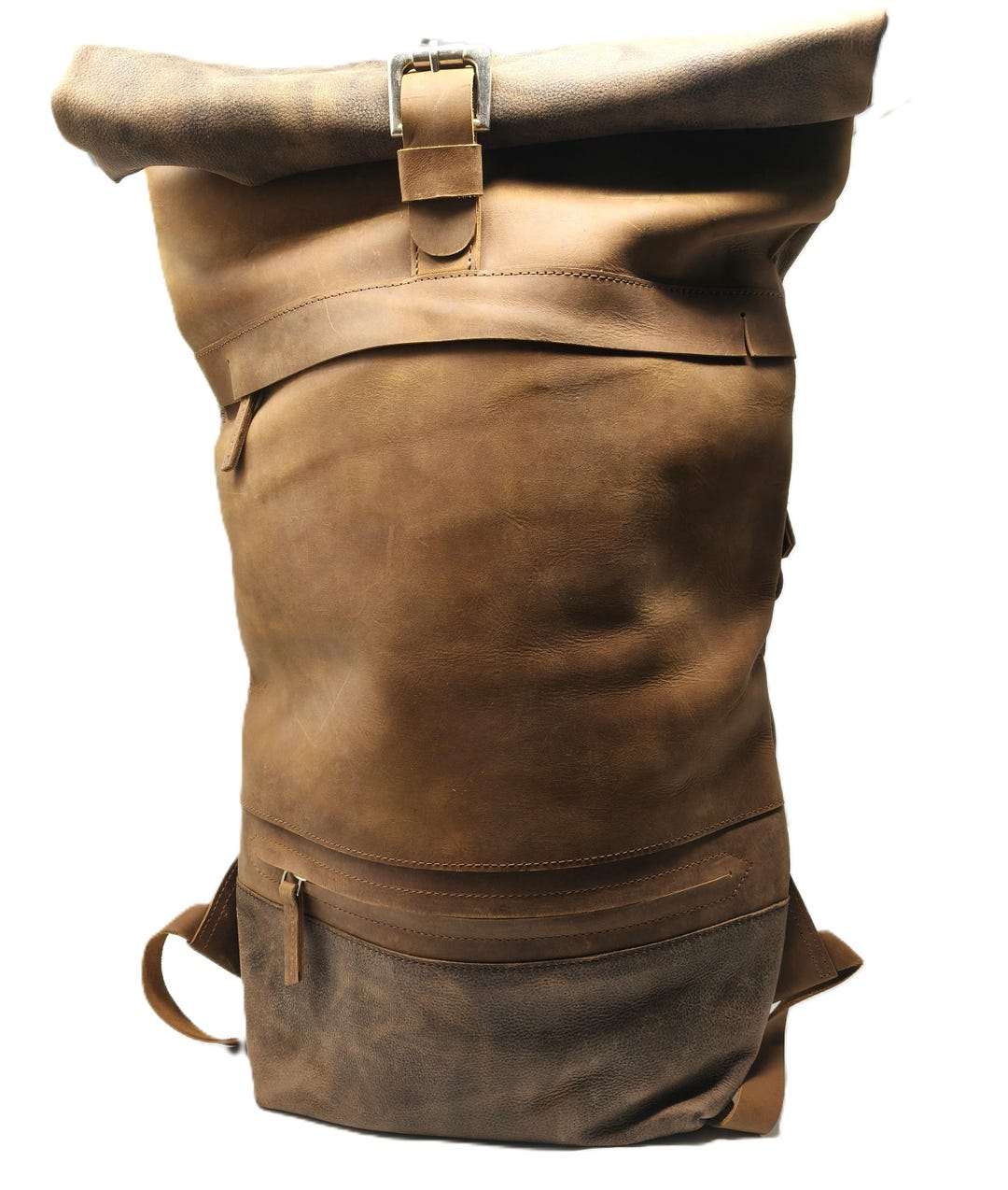 Leather Backpack, Brown Vintage Roll Top Backpack With Buckle Closure ...