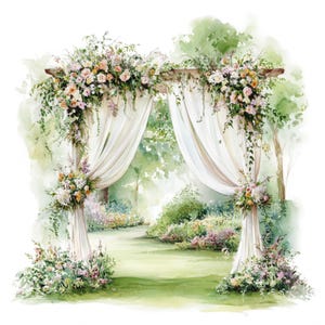 10 Wedding Arch Clipart Set, Romantic Floral Garden Arches With Draped ...