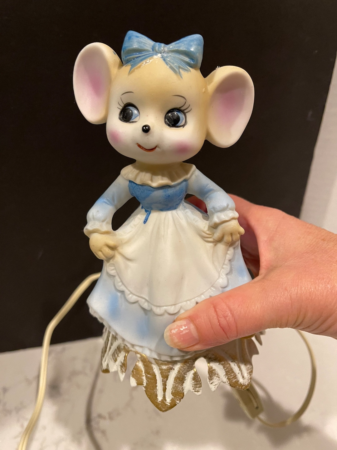 Vintage Blue Porcelain Girl Mouse Night Lite Accent Light Lamp Metal ...