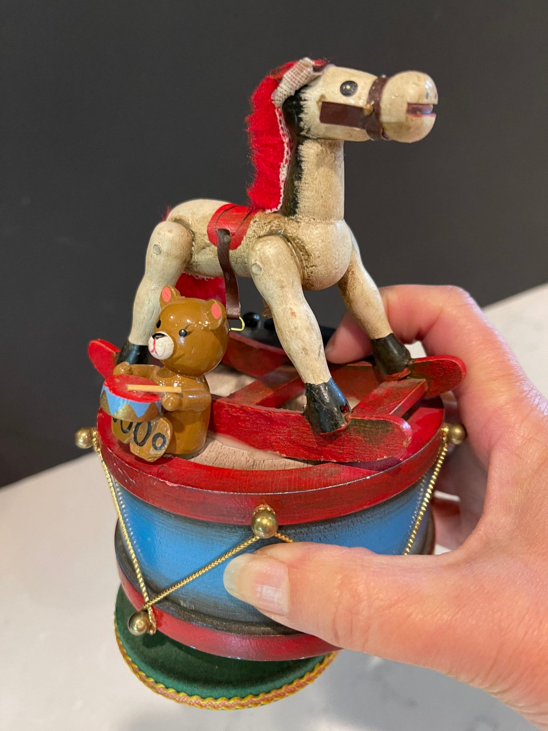 Vintage Musical Wooden Rocking Horse Enesco Music Box Plays Toyland ...