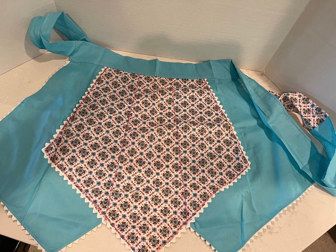 Sweetheart Half Apron Cheerful Blue Ric Rac and Floral Color With ...