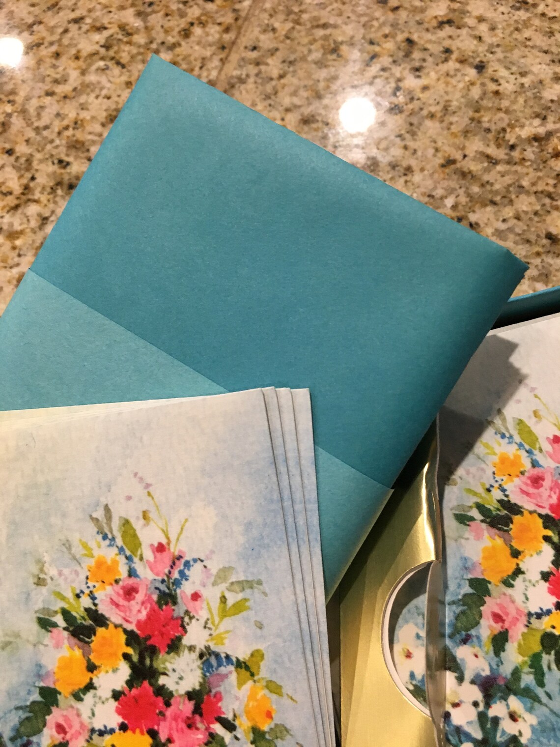 Mid Century Blue Floral Folded Note Card Stationery Set 10 | Etsy