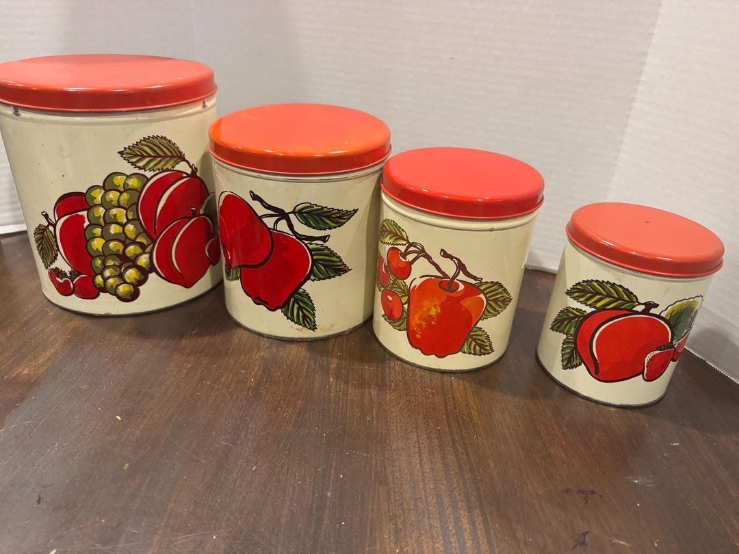 Vintage 1950s Ballonoff Metal Canisters: Fruit Pattern Kitchen Storage ...