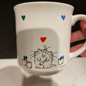 Vintage Sandra Boynton Cat Painting Colorful Hearts Coffee Mug - Etsy