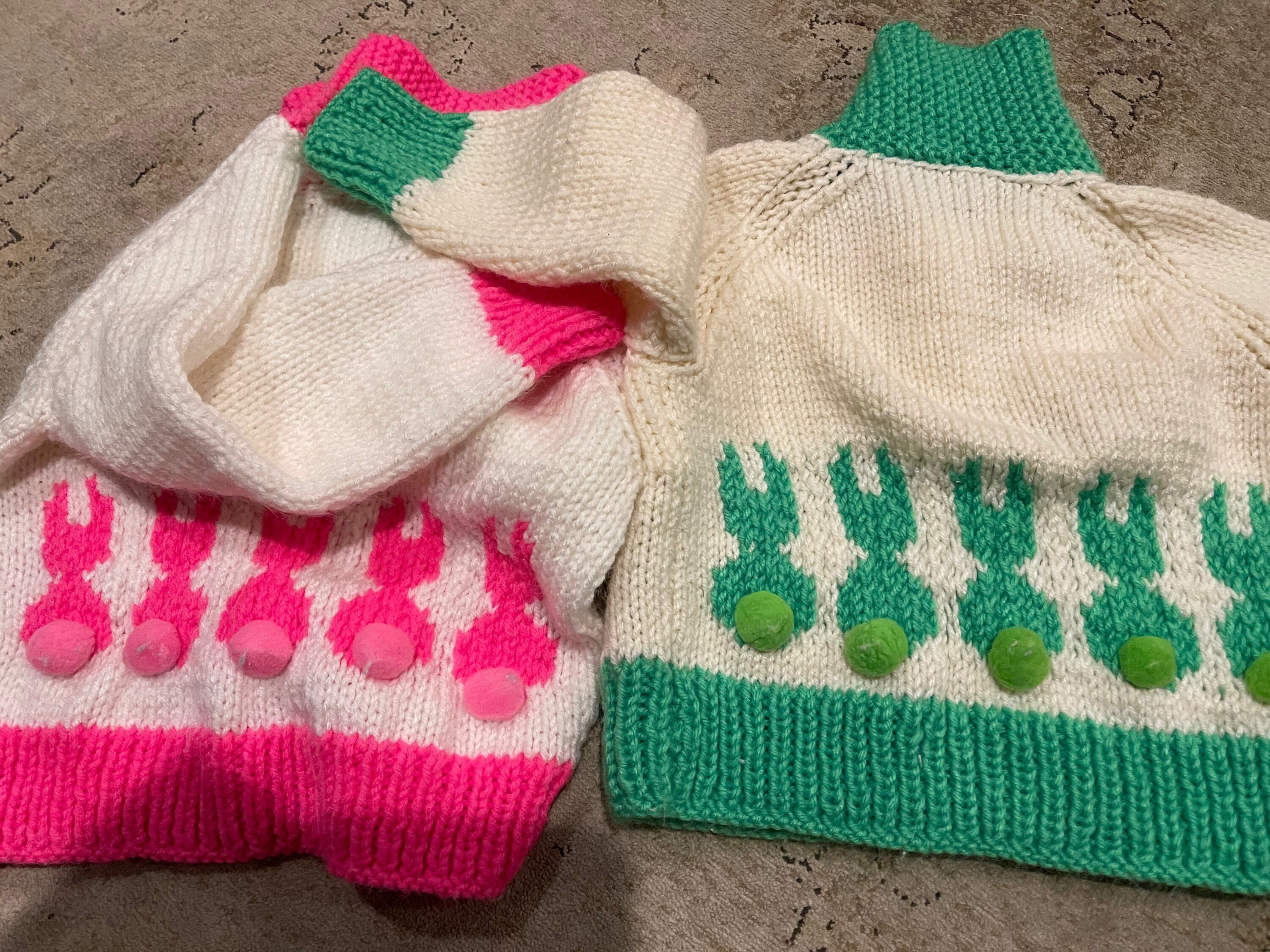 Vintage Hand Knit Easter Sweaters Green Pink Bunnies - Etsy